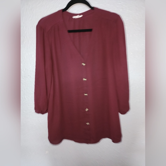 Maurices | Tops | Maurices Wine Colored Blouse 34 Sleeve With Cute ...
